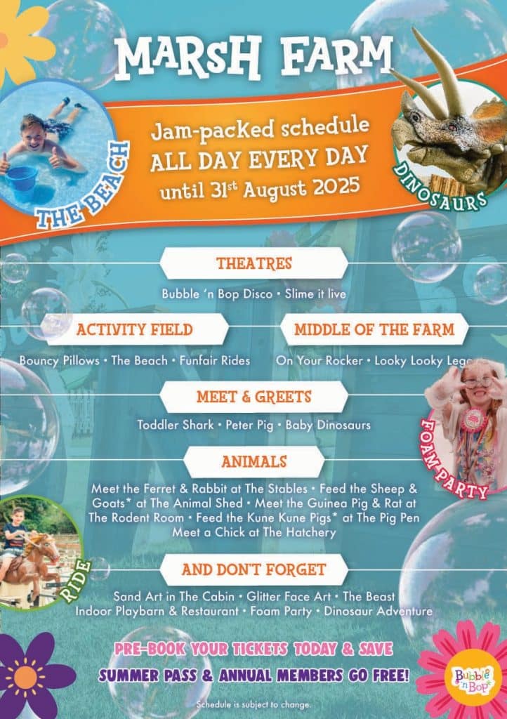 Bubble N Bop Event Poster - July 2025 - Marsh Farm
